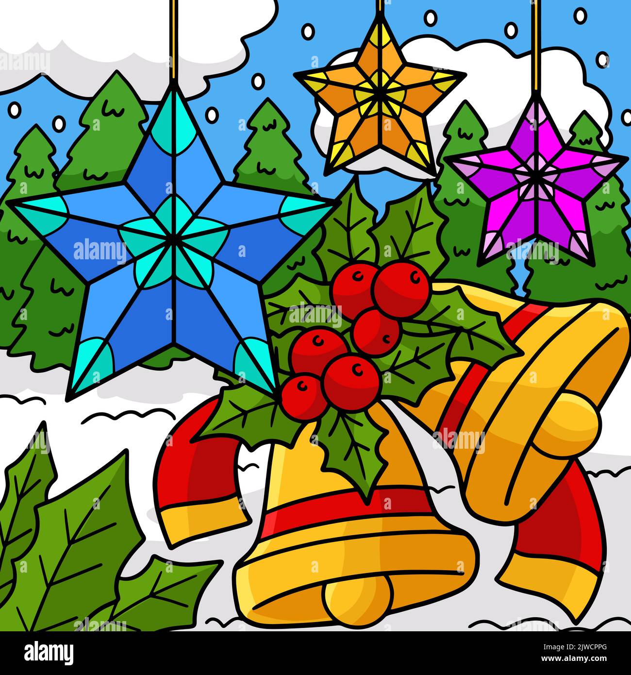 Christmas Bells with Ornament Colored Illustration Stock Vector Image ...