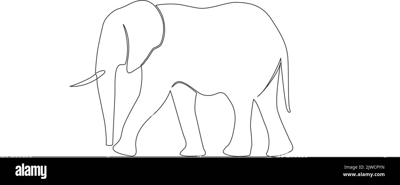 single line drawing of elephant isolated on white background, line art ...