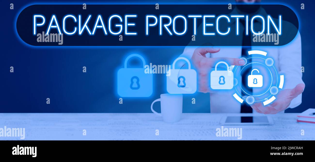Text caption presenting Package ProtectionWrapping and Securing items ...