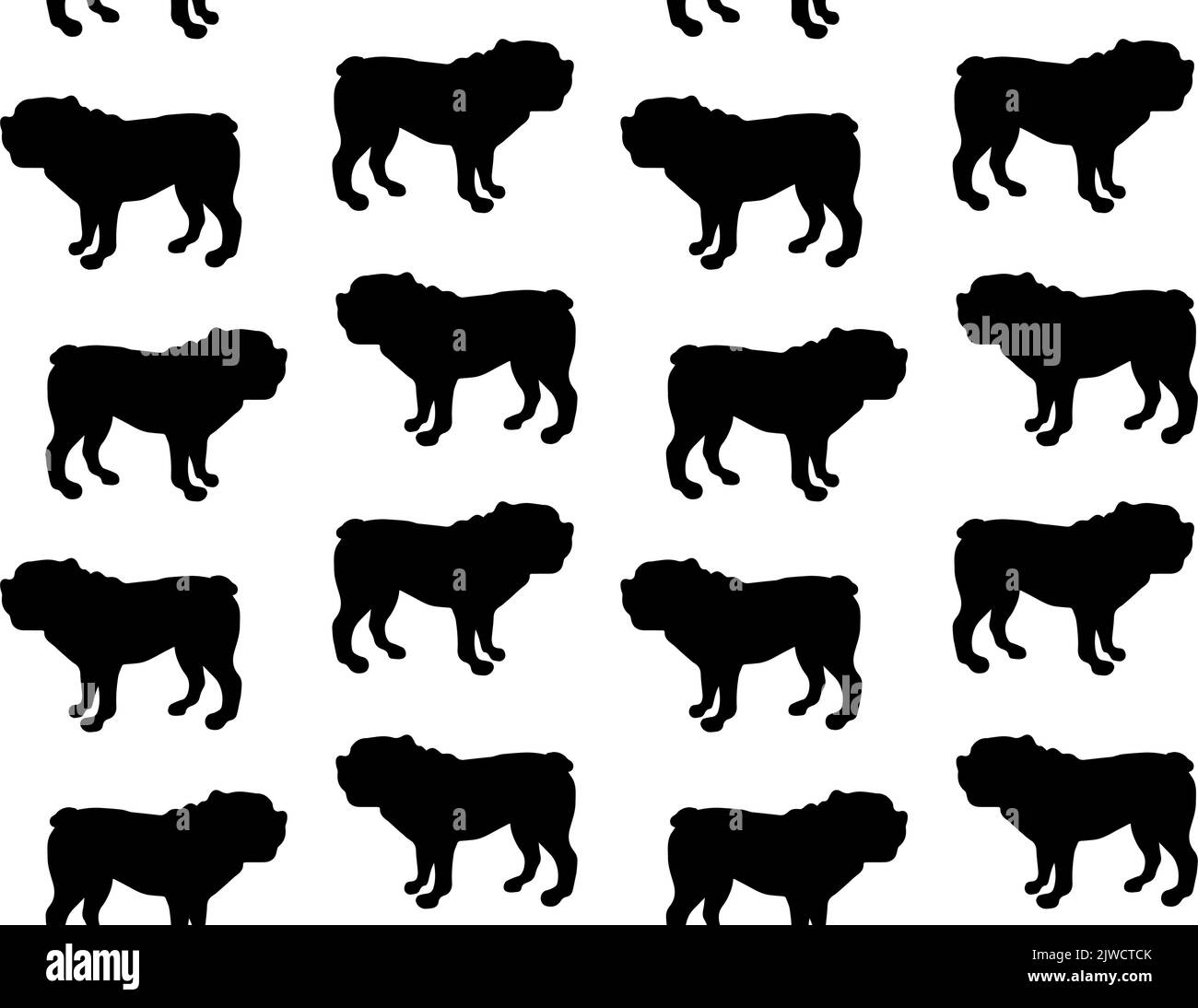 Vector seamless pattern of hand drawn American bulldog dog silhouette ...