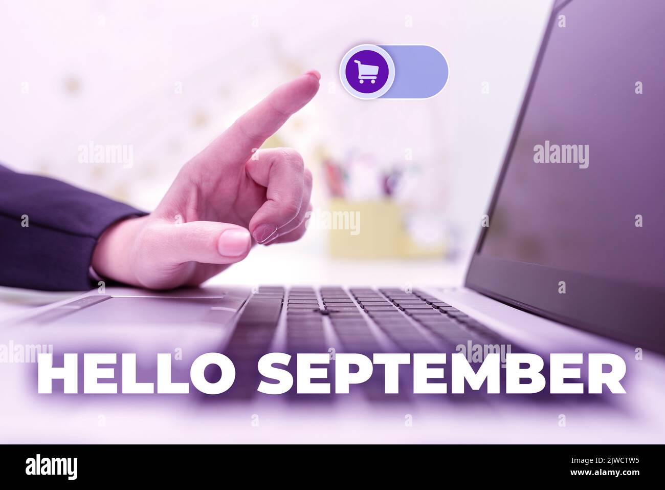 Writing displaying text Hello SeptemberEagerly wanting a warm welcome ...