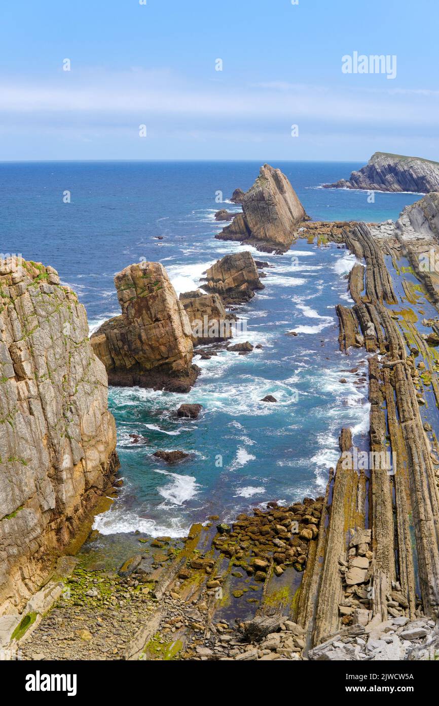 Landscape of rock formation on the coast of Cantabria. Arnia flysch in ...