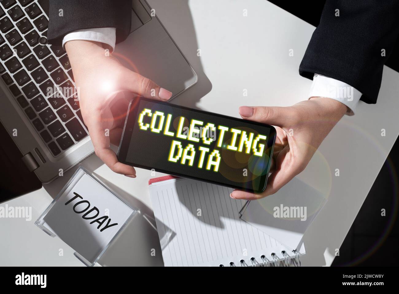 Sign displaying Collecting DataGathering and measuring information on variables of interest ...