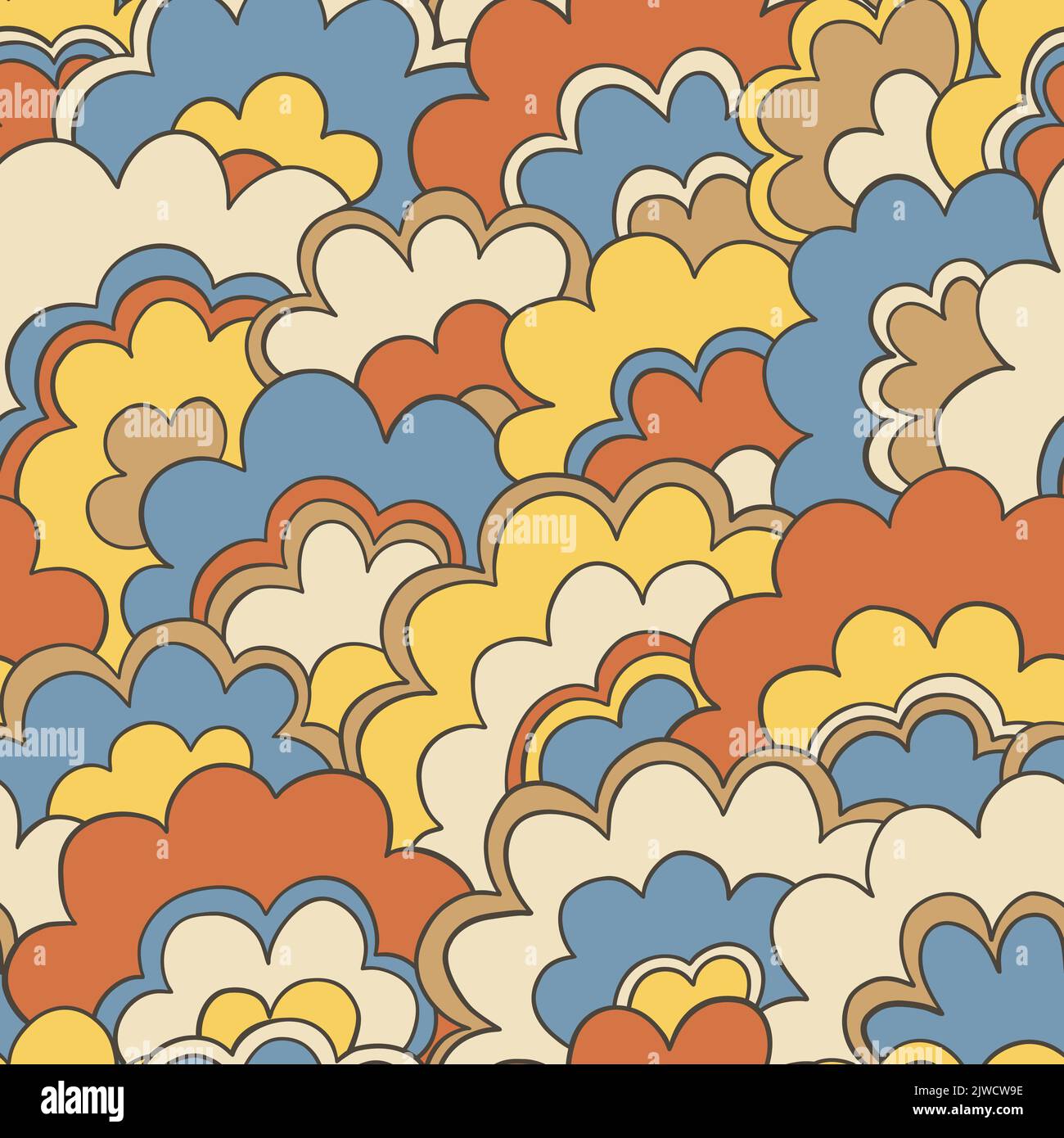 Boho Groovy Retro Psychedelic Clouds Vector Seamless Pattern Stock ...