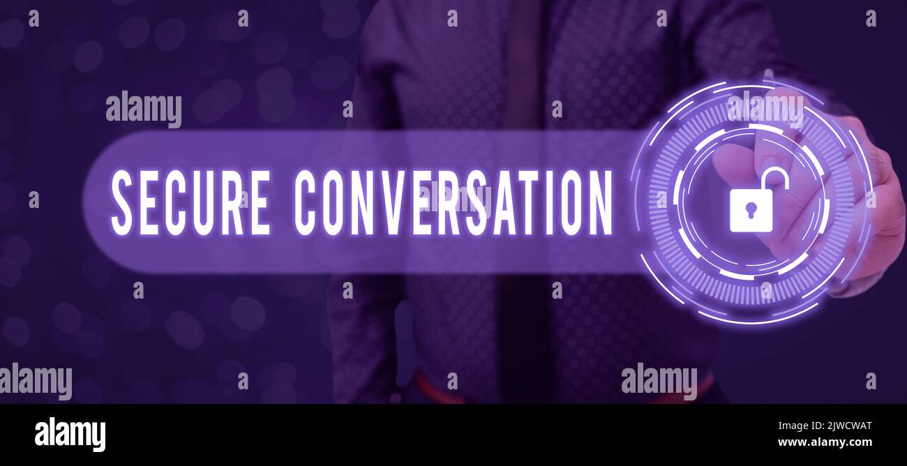 Writing displaying text Secure Conversation. Internet Concept Secured Encrypted Communication ...