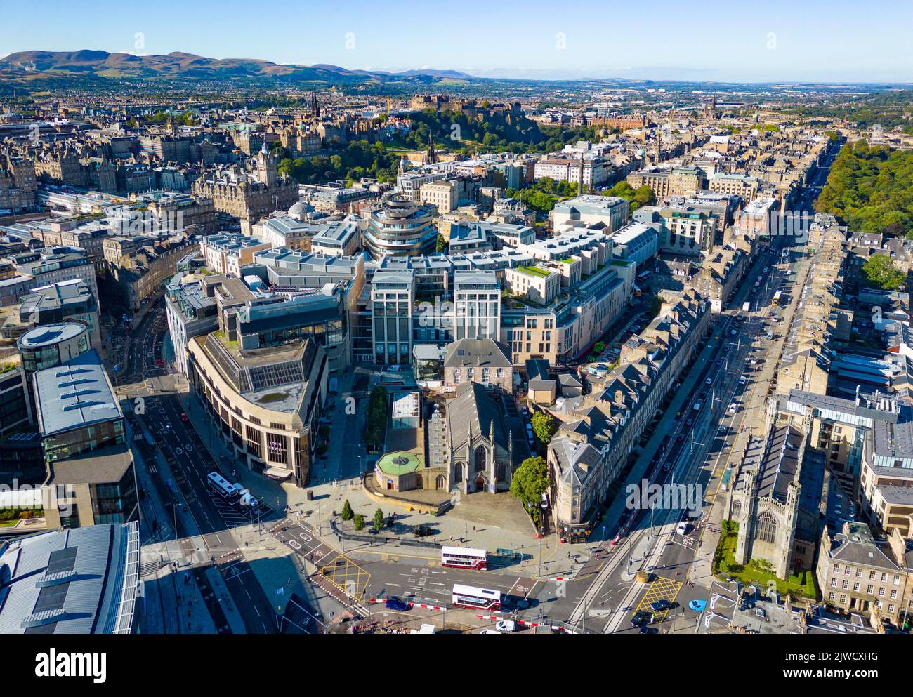 Aerial view of St James Quarter and skyline of Edinburgh, Scotland, UK ...