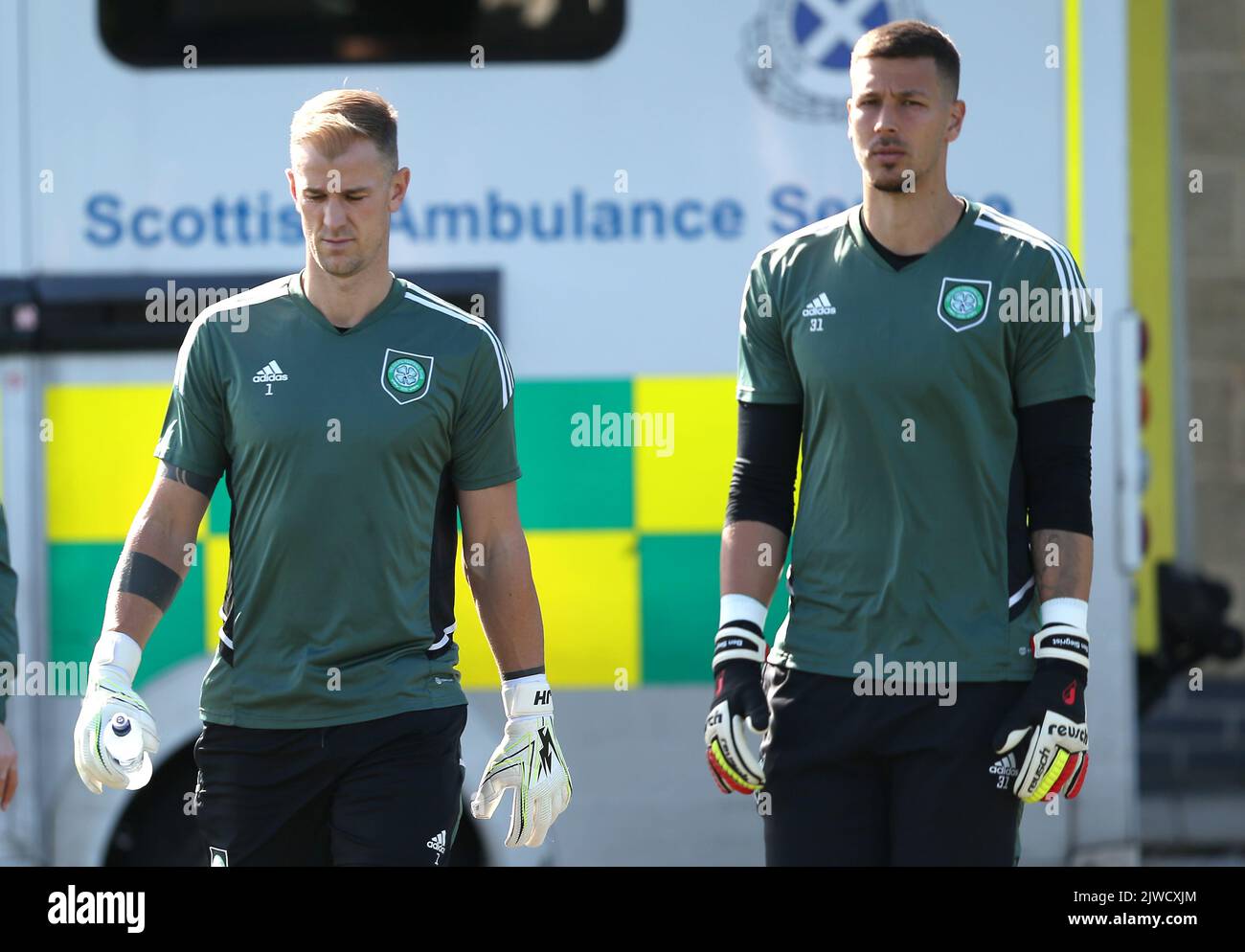 Celtic goalkeeper Joe Hart (left) and Benjamin Siegrist during a ...