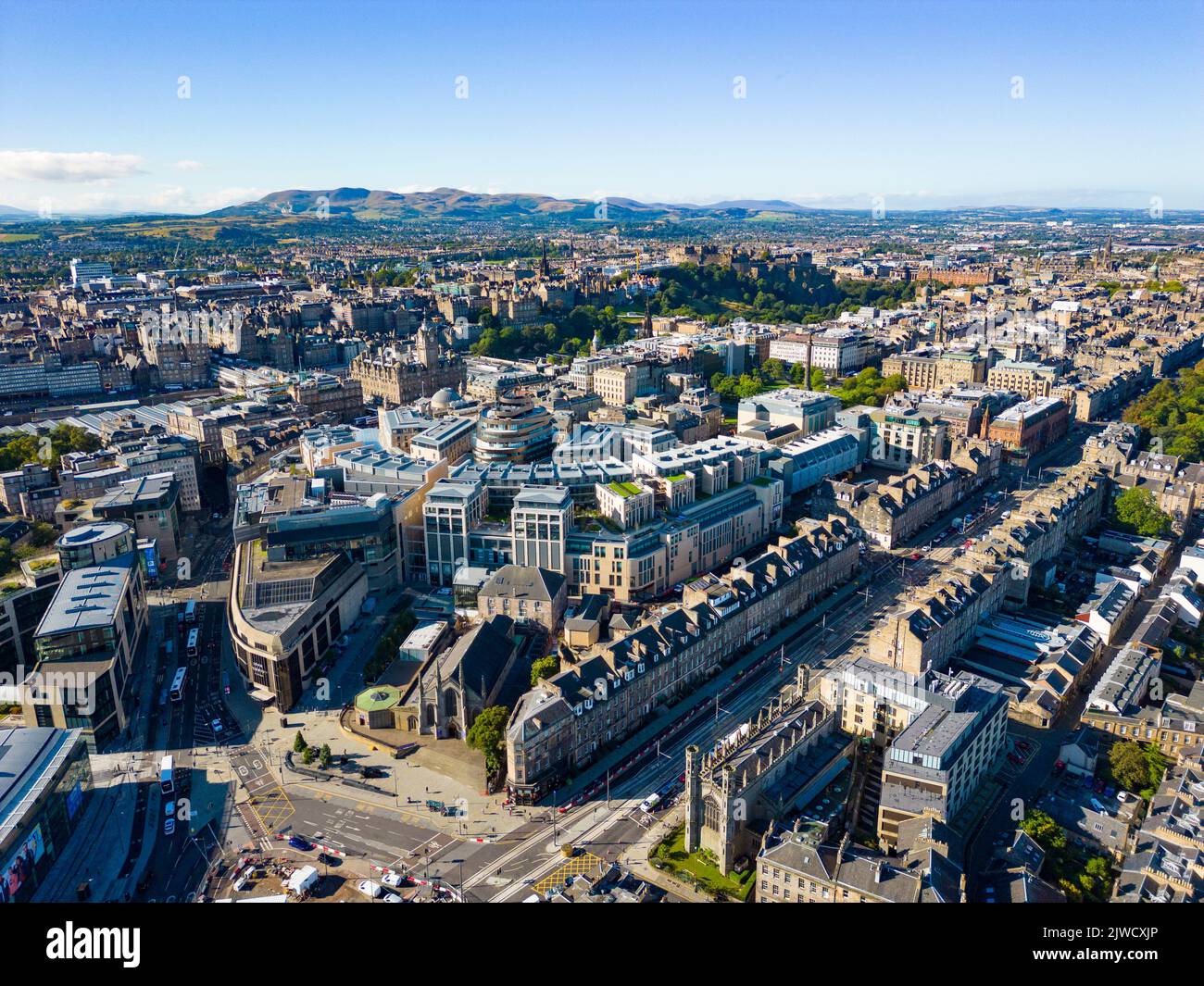 Aerial view of St James Quarter and skyline of Edinburgh, Scotland, UK ...