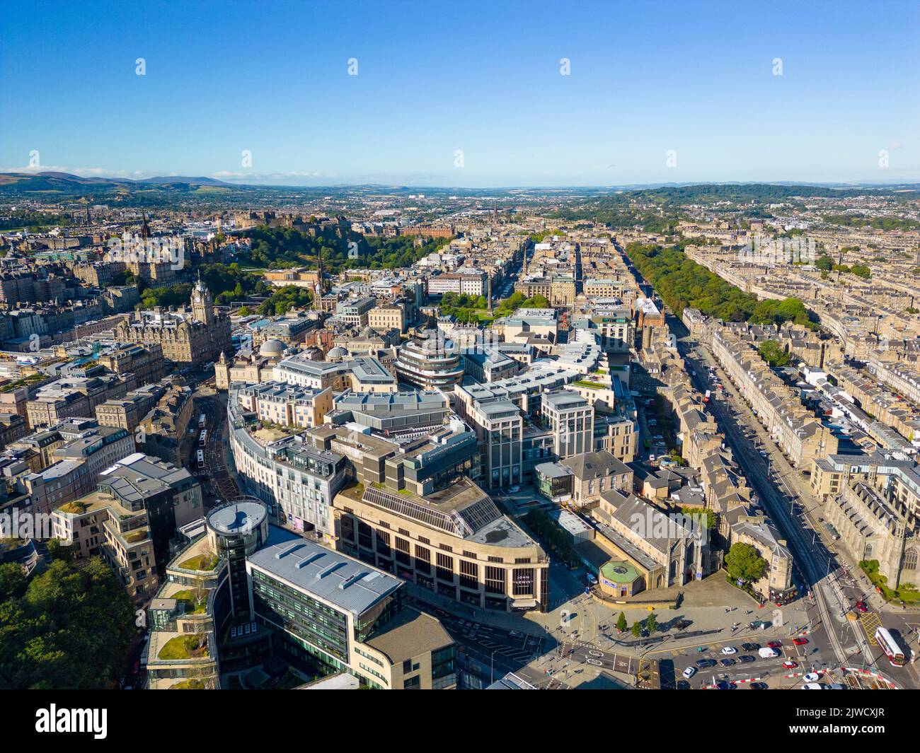 Aerial view of St James Quarter and skyline of Edinburgh, Scotland, UK ...