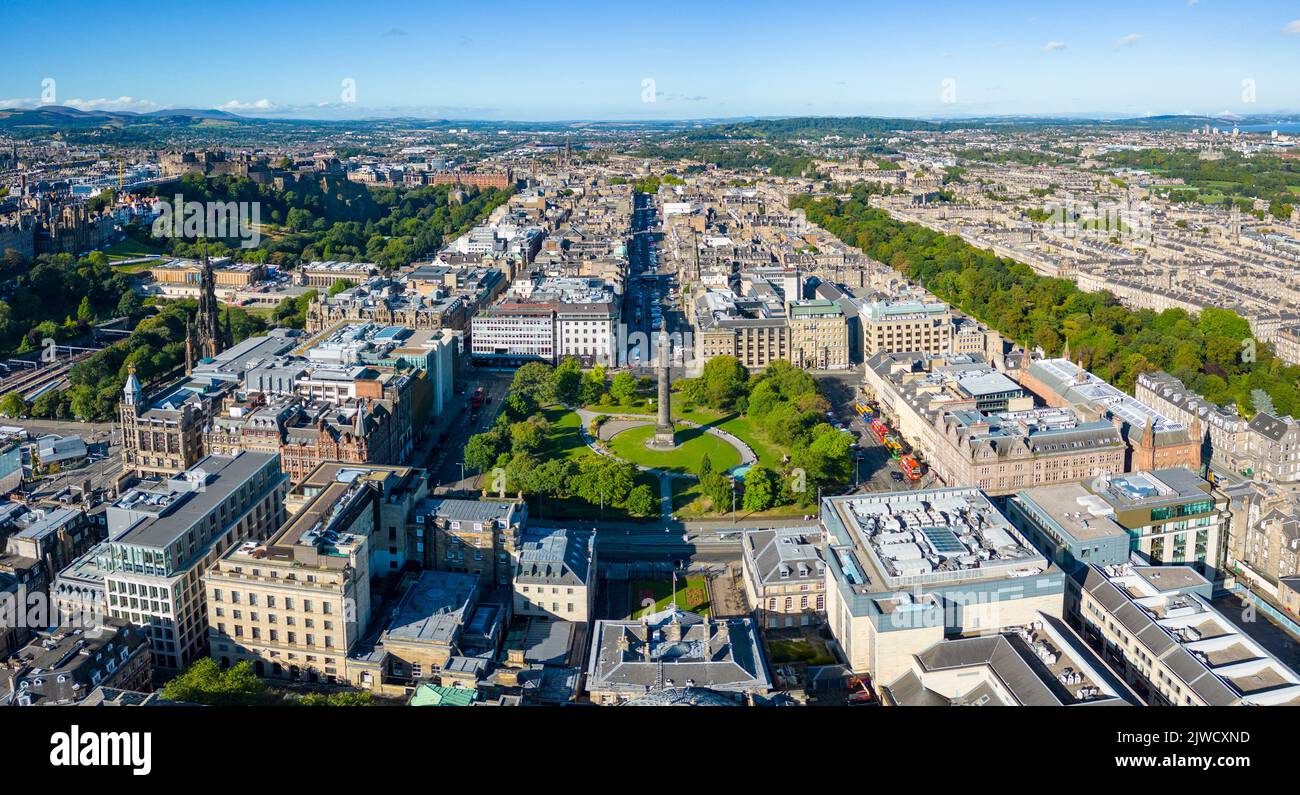 Aerial view of St Andrew Square and skyline of Edinburgh, Scotland, UK ...