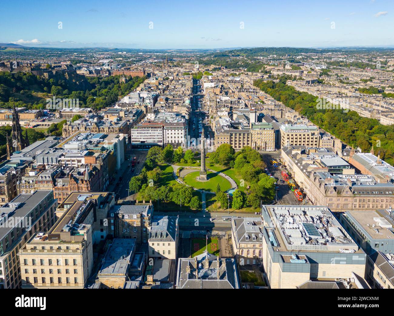 Aerial view of St Andrew Square and skyline of Edinburgh, Scotland, UK ...