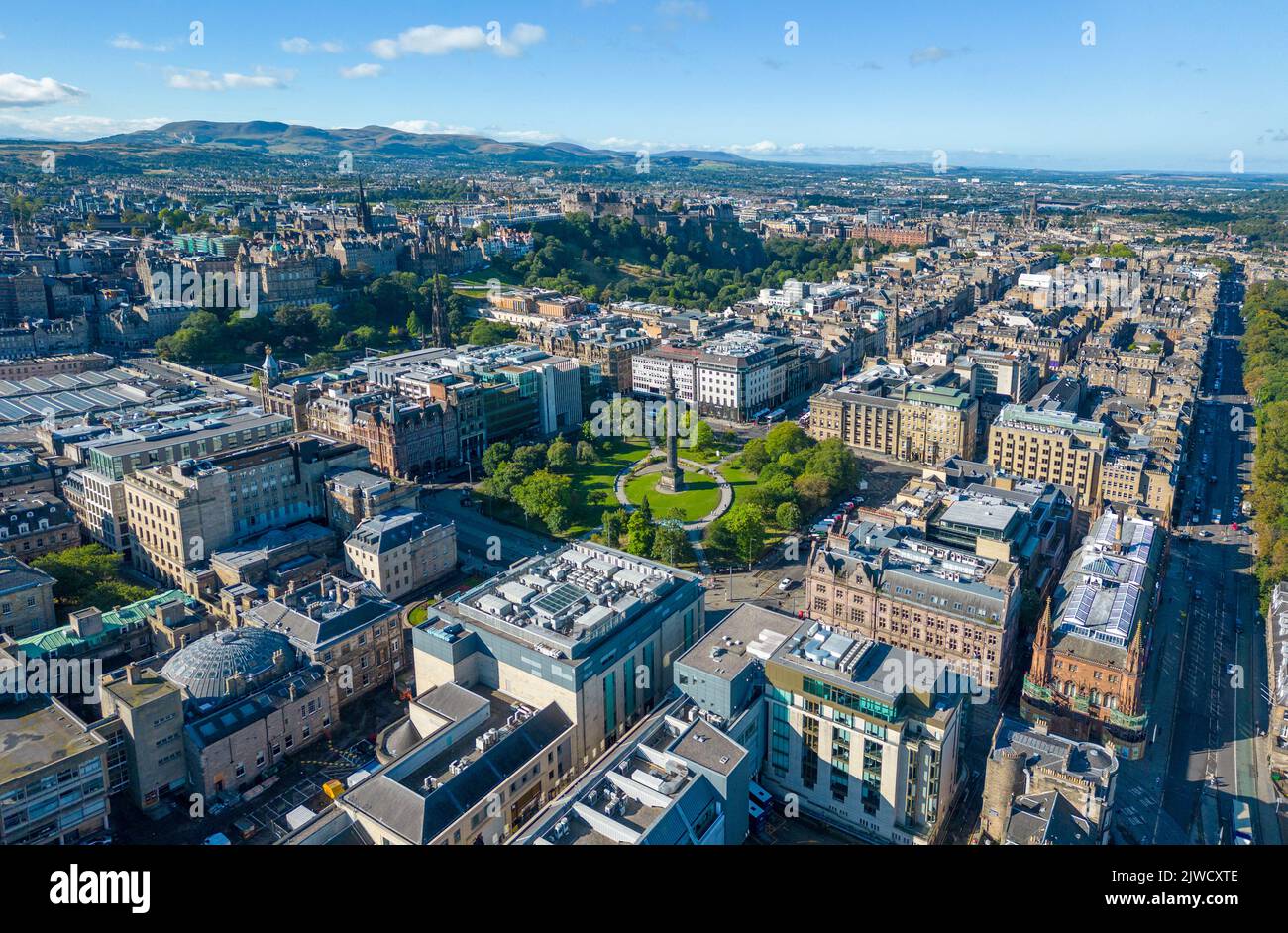 Aerial view of St Andrew Square and skyline of Edinburgh, Scotland, UK ...