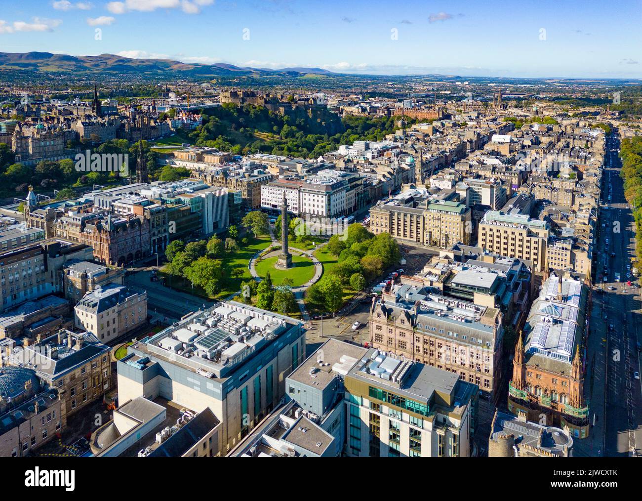 Aerial view of St Andrew Square and skyline of Edinburgh, Scotland, UK ...