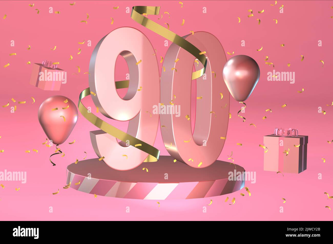 3D rendered display suitable for 90 90th birthday or ninety ninetieth ...