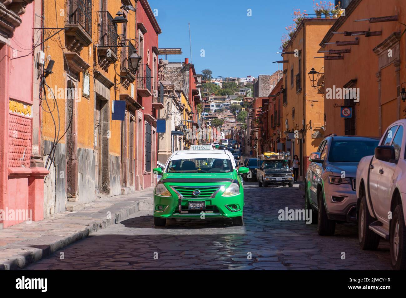Mexico, San Miguel de Allende - Feb 2022: Colorful street of colonial ...
