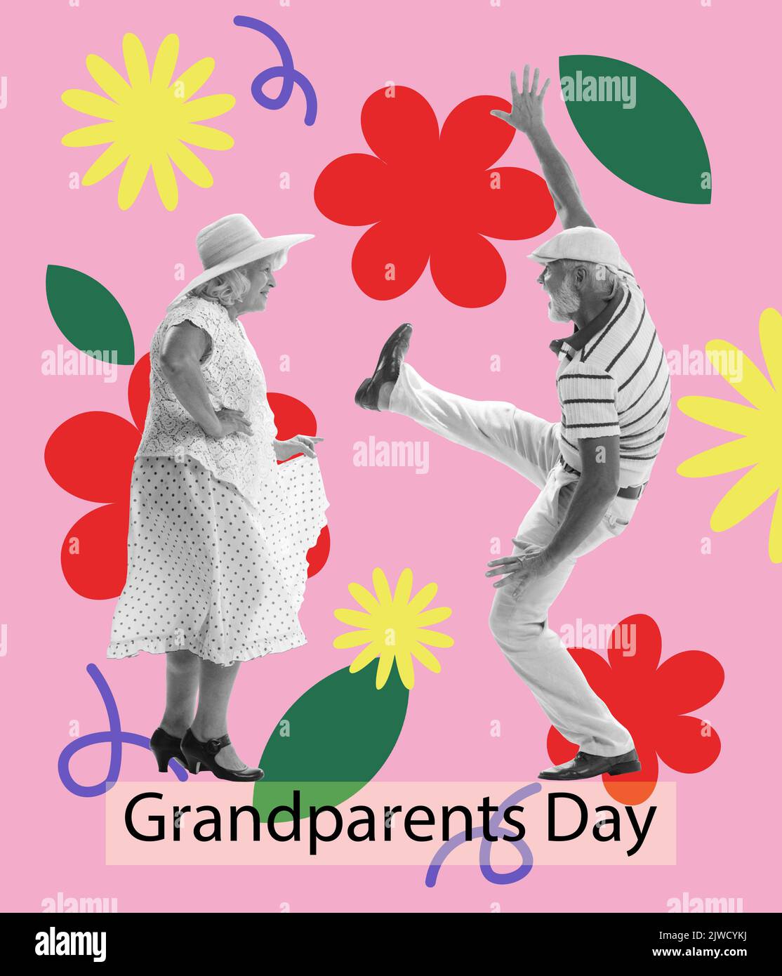 Bright contemporary art collage. Senior couple, happy grandparents ...