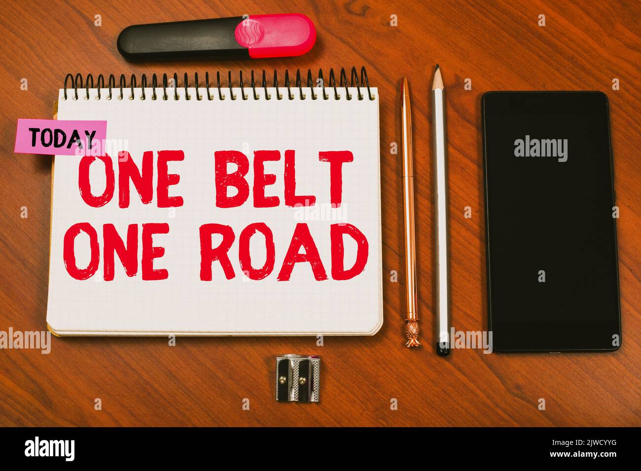 Handwriting text One Belt One RoadBuilding trade routes between China ...