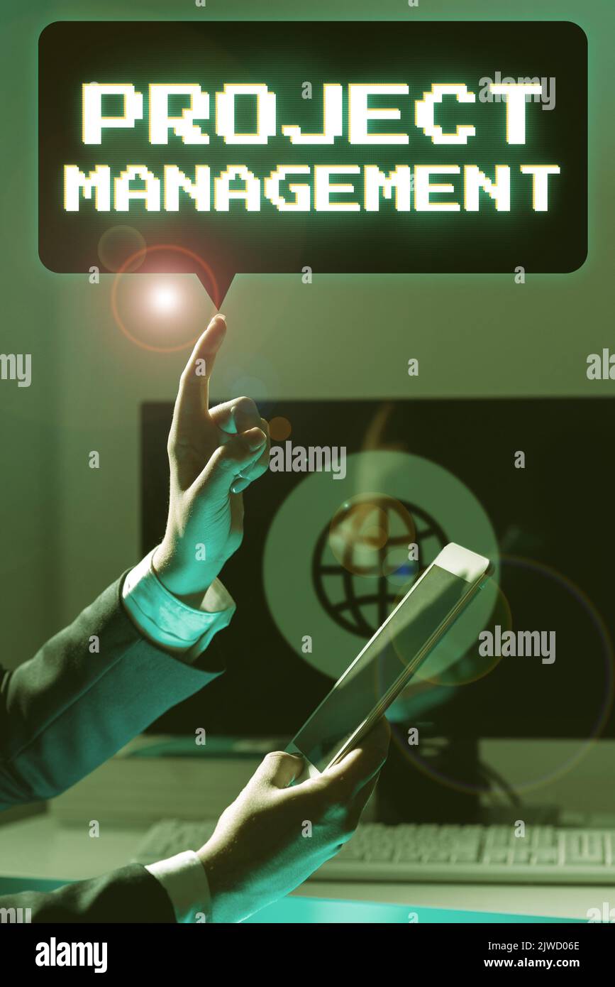 Hand writing sign Project ManagementApplication Process Skills to ...