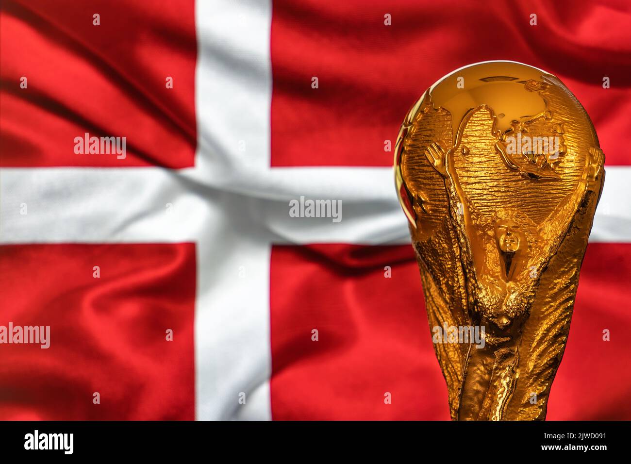 Doha, Qatar - September 4, 2022: FIFA World Cup trophy against the ...