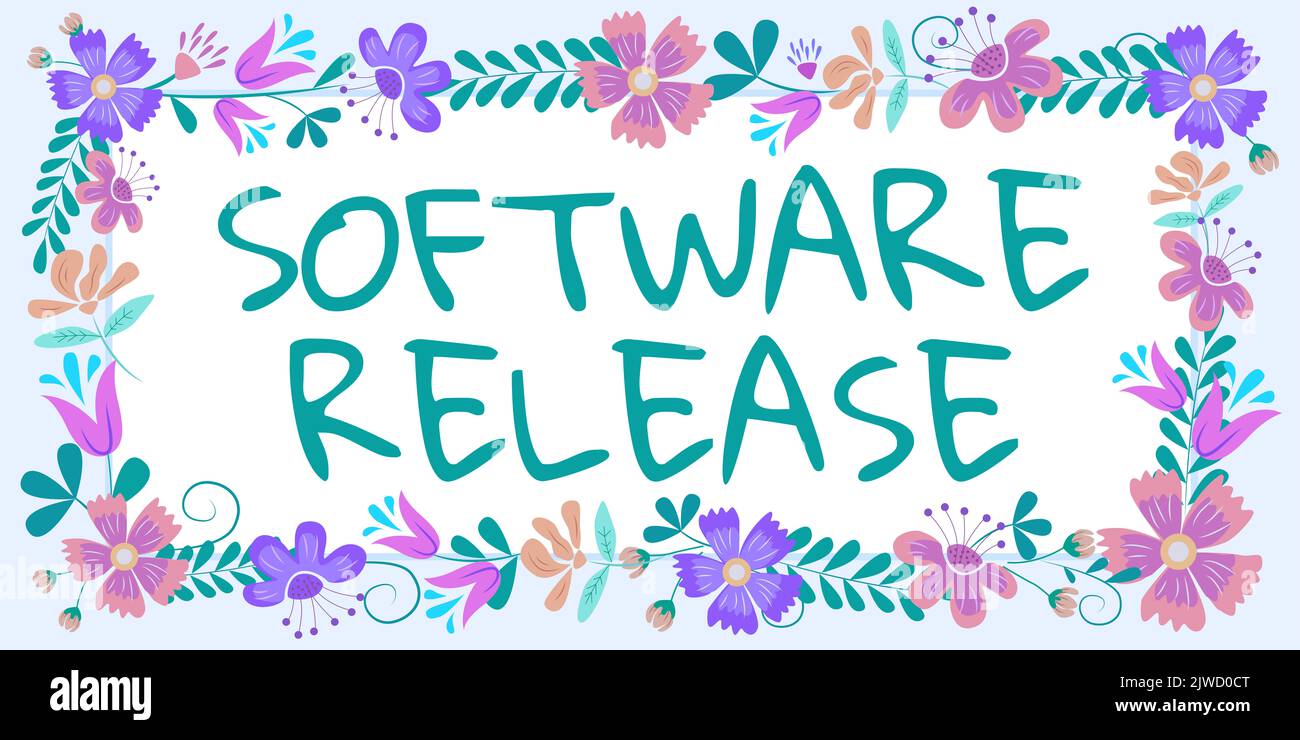 Hand writing sign Software Releasesum of stages of development and ...