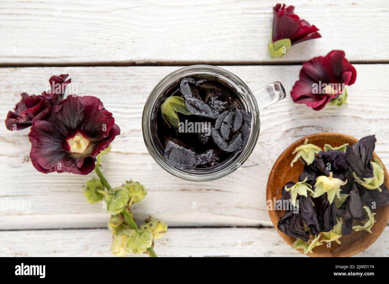 Herbal medicinal tea drink made of Malva sylvestris L. Known as common ...