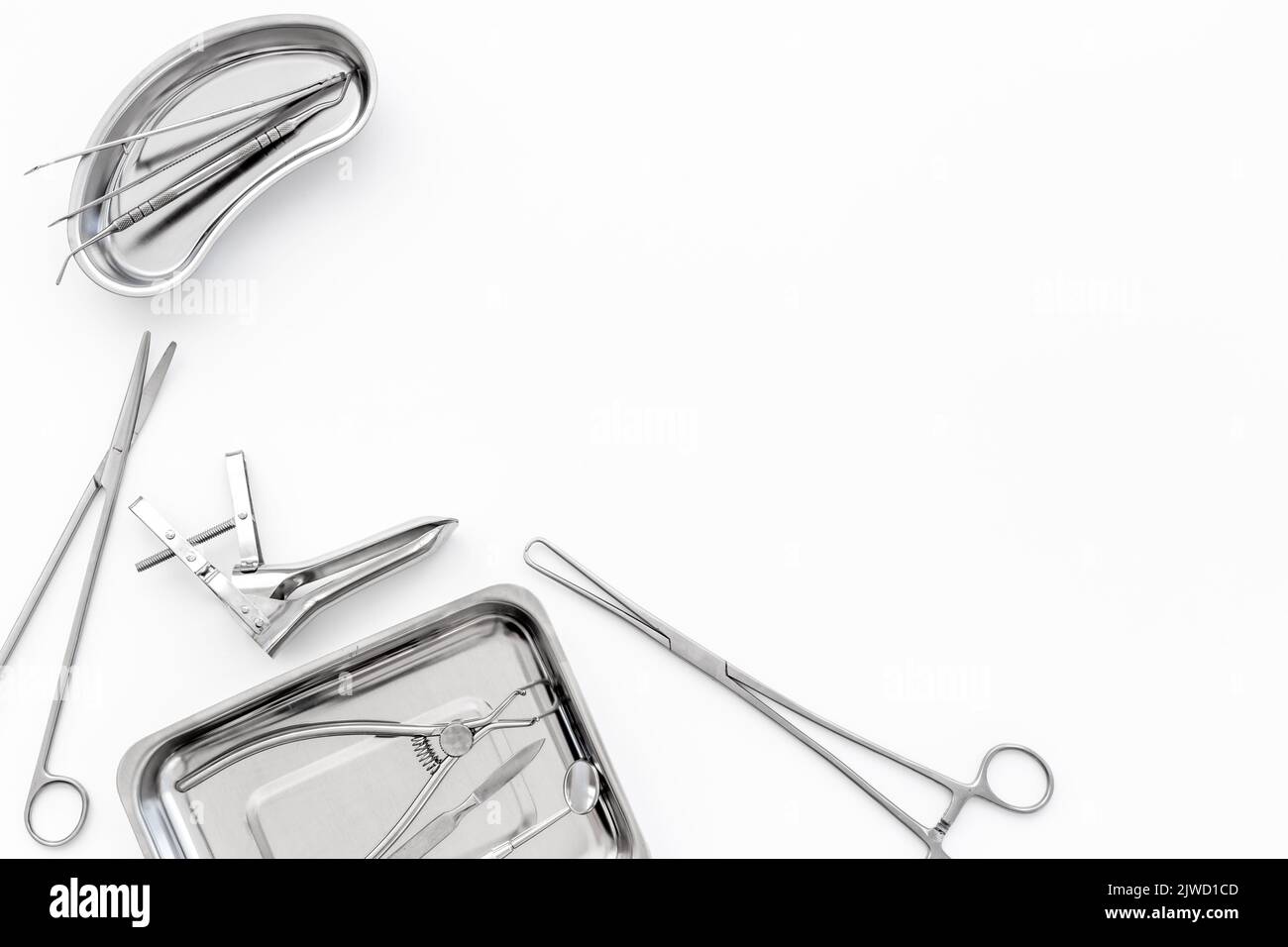 Medical equipment tools instruments in steel tray at doctor desk Stock ...