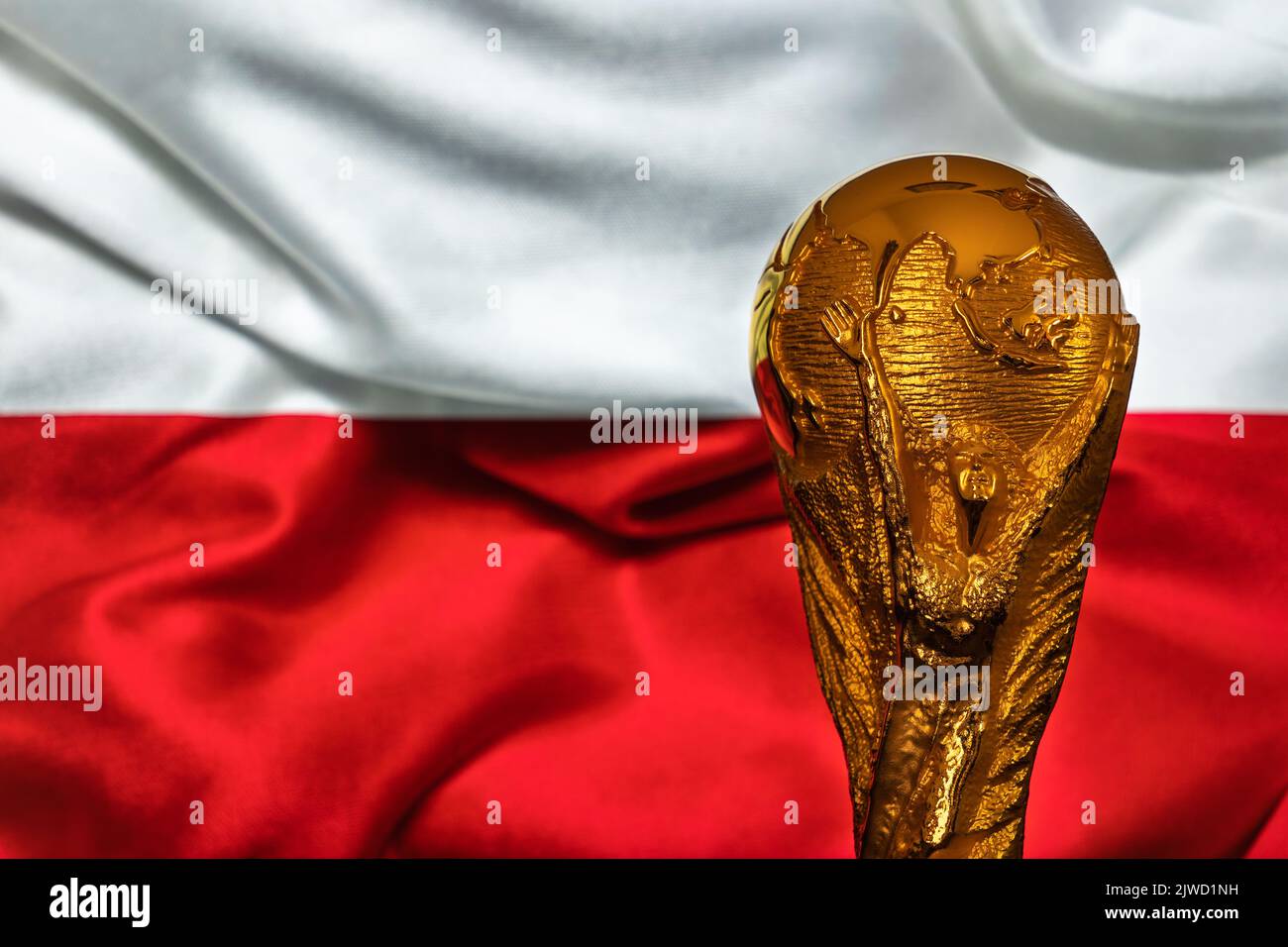 Doha, Qatar - September 4, 2022: FIFA World Cup trophy against the ...