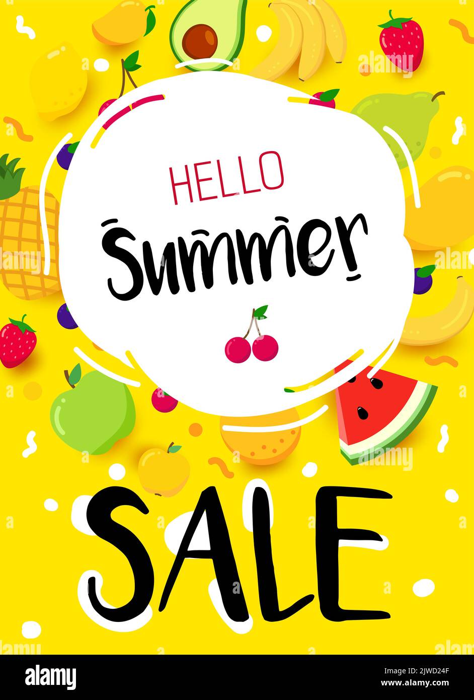 Bright summer poster with fruits. Hello summer. background layout ...