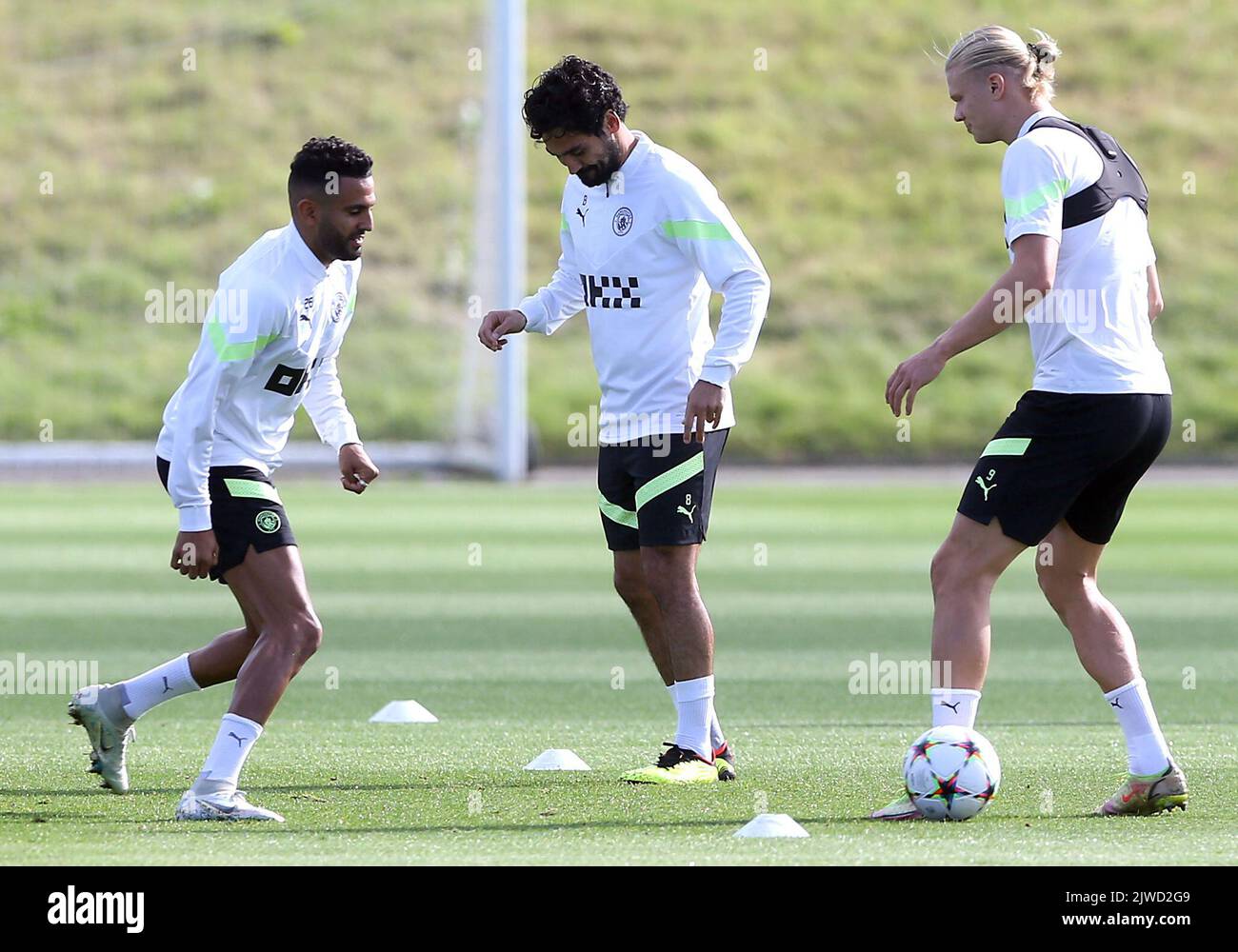 Manchester City's Riyad Mahrez (left), Ilkay Gundogan and Erling ...