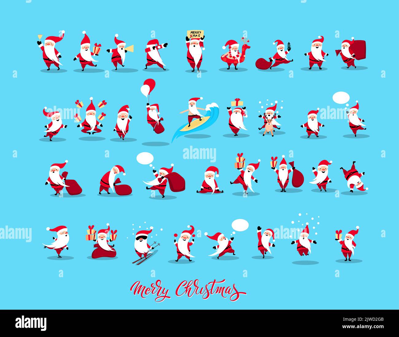 Santa Claus set for Christmas and New Year. Cheerful hand drawn santa ...