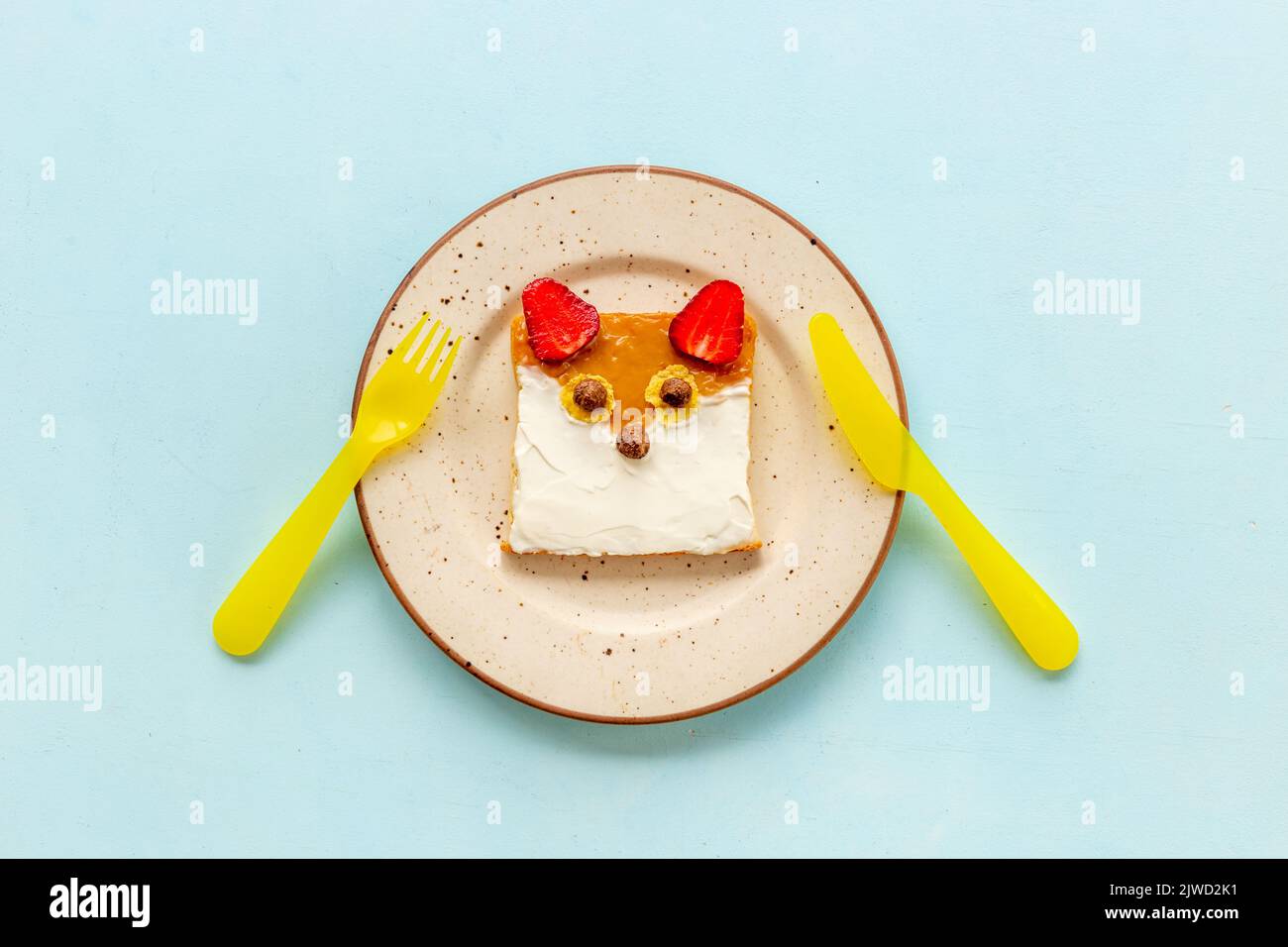 Funny kids sandwich in shape of fox face made from cream cheese and ...