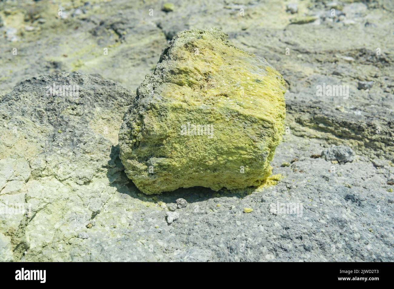 natural crystalline sulfur nugget on a volcanic solfataric field Stock ...