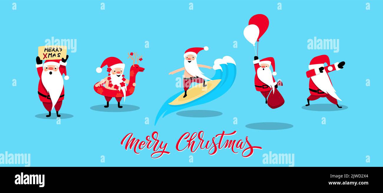 Santa Claus set for Christmas and New Year. Cheerful hand drawn santa ...