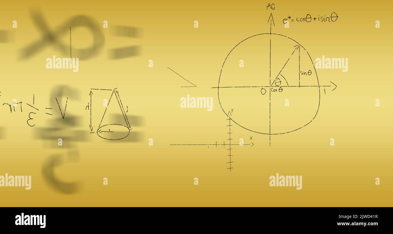 Image of mathematical equations on orange background Stock Photo - Alamy