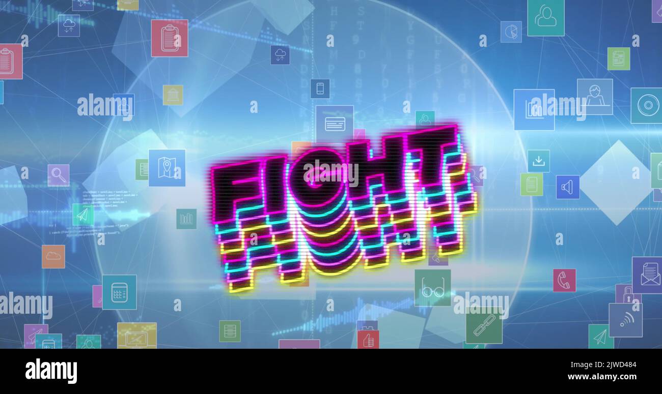 Image of fight text and media icons on blue background Stock Photo - Alamy