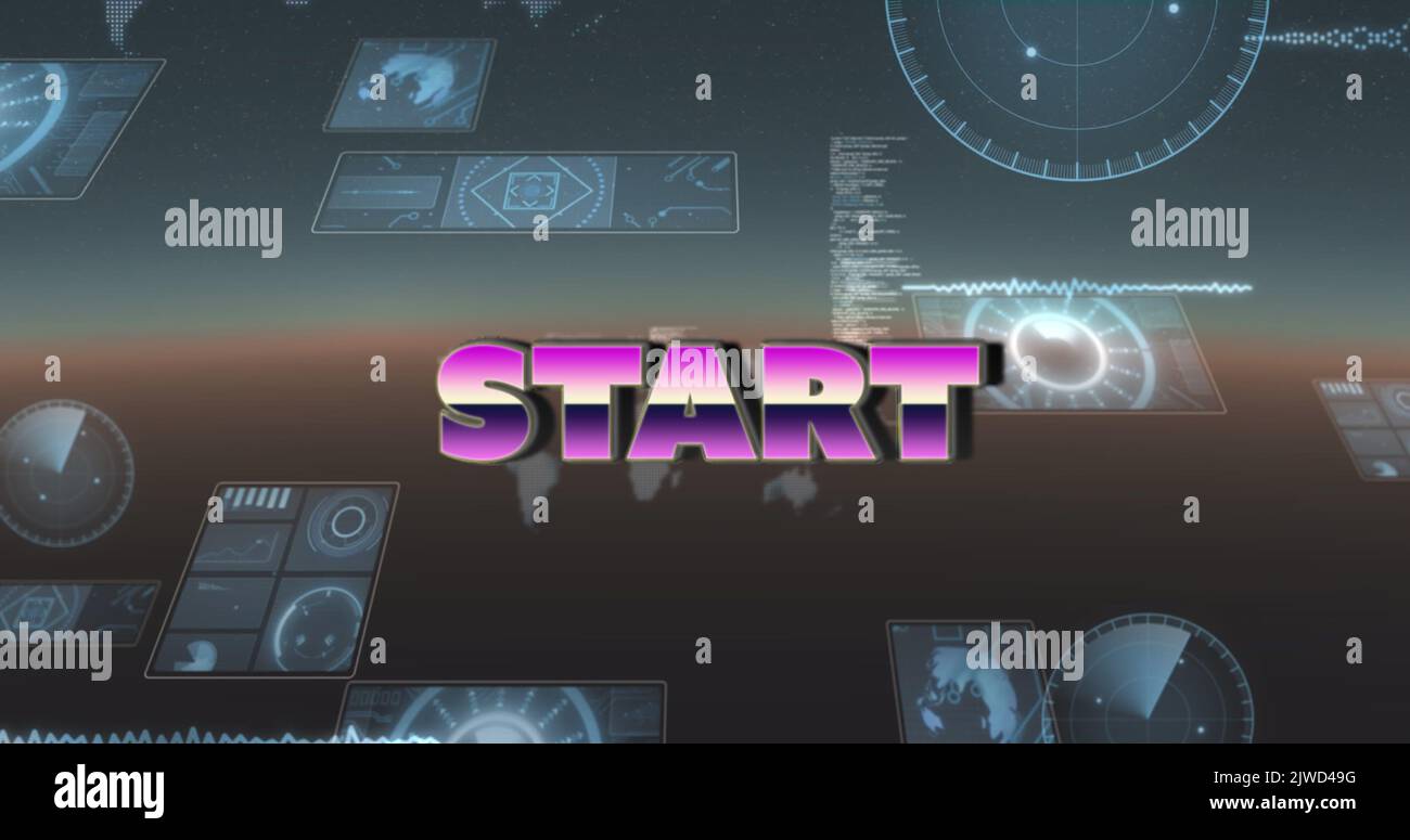Image of start text and data processing on black background Stock Photo ...