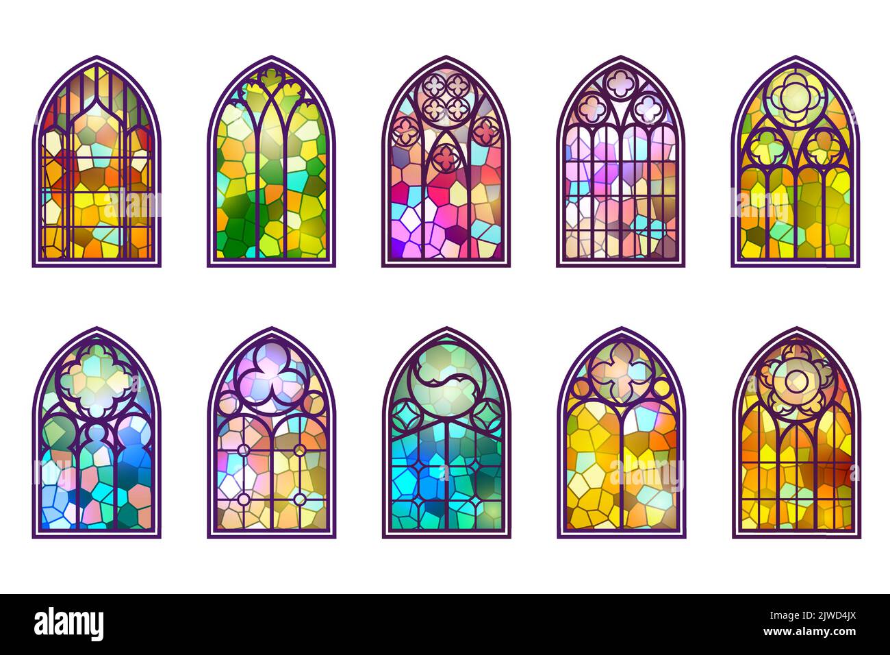 Gothic windows set. Vintage stained glass church frames. Element of ...
