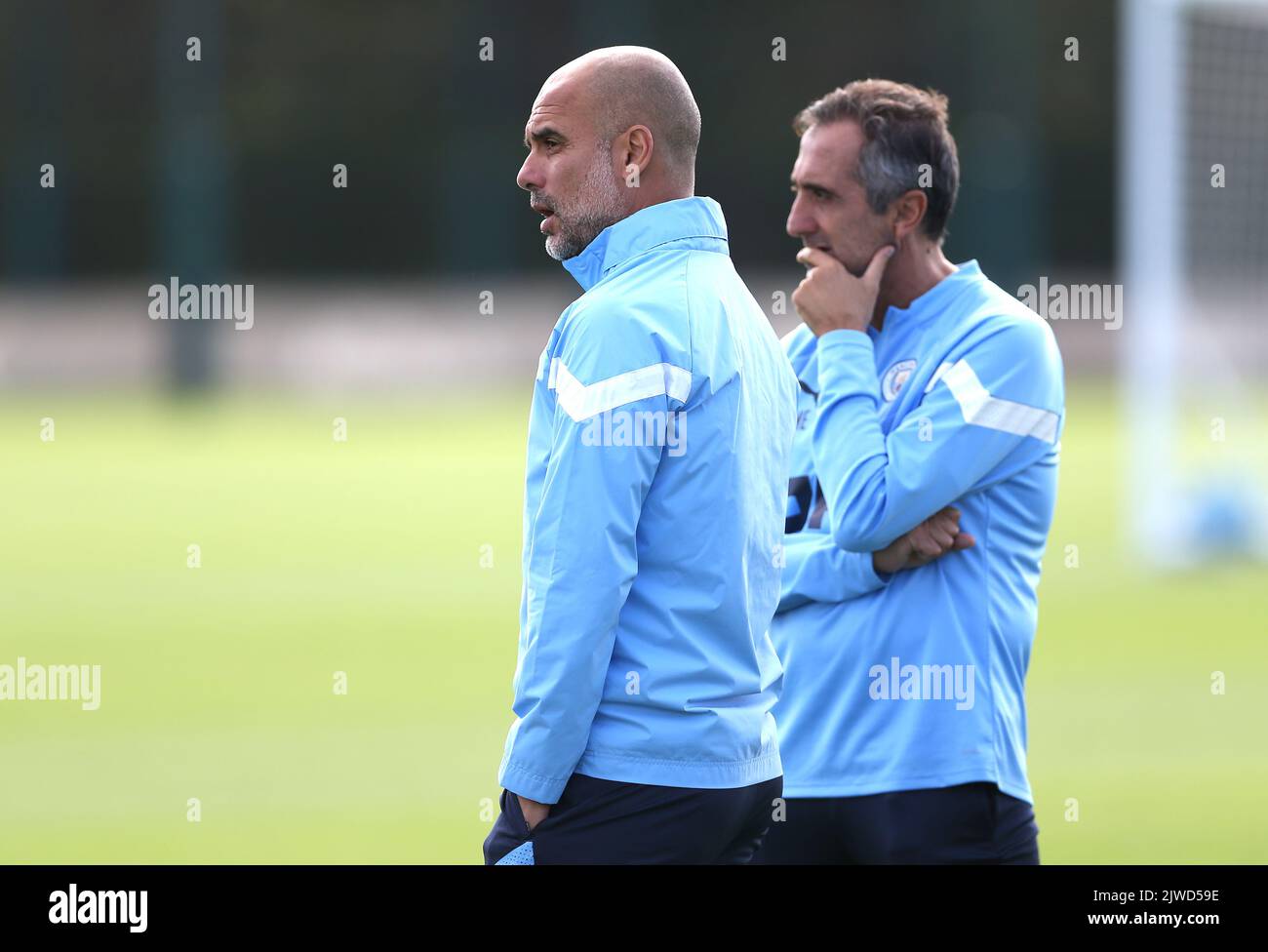 Manchester City manager Pep Guardiola looks on during a training ...
