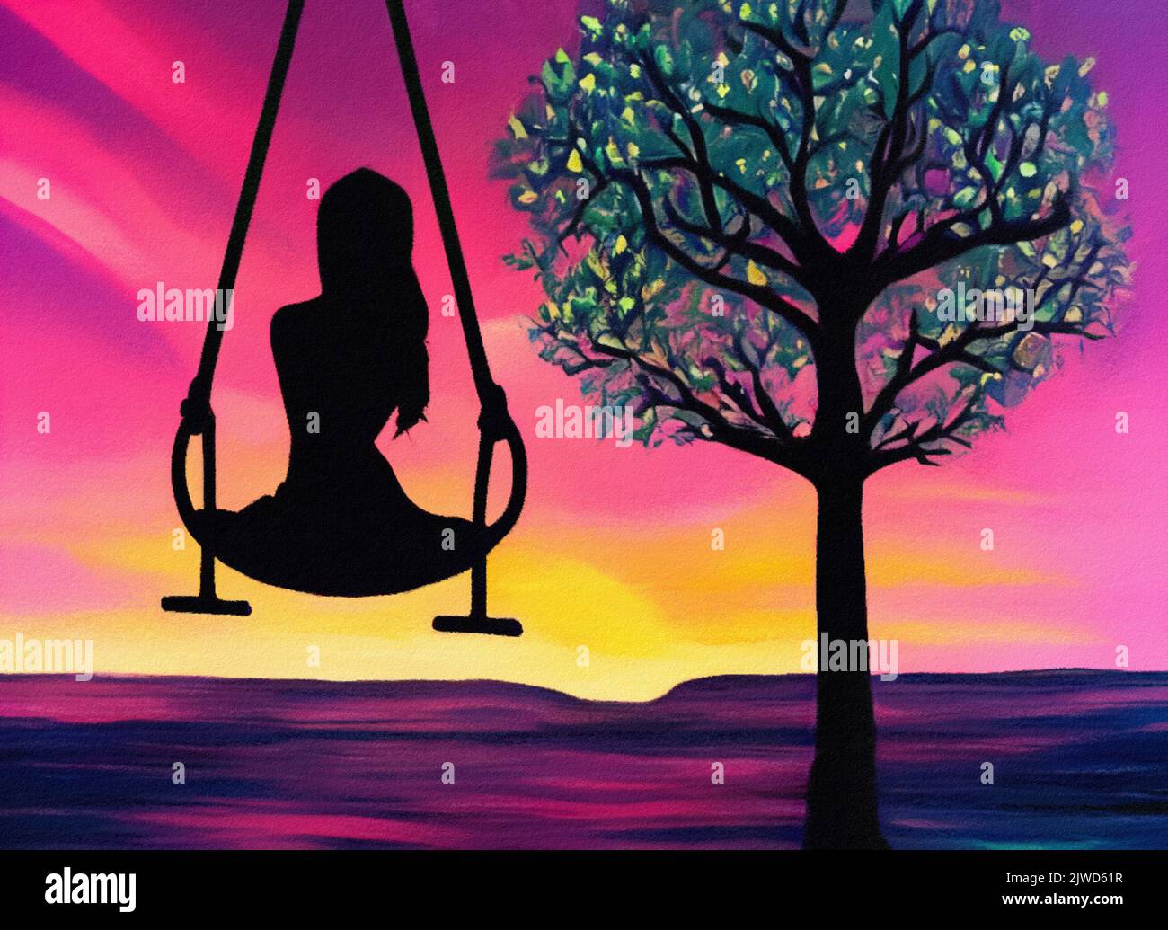 Painting Of A Girl On A Swing