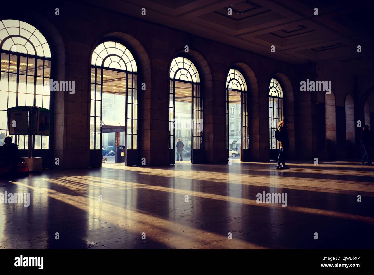 Lisbon Santa Apolonia Railway Station Long shadows being cast by strong ...