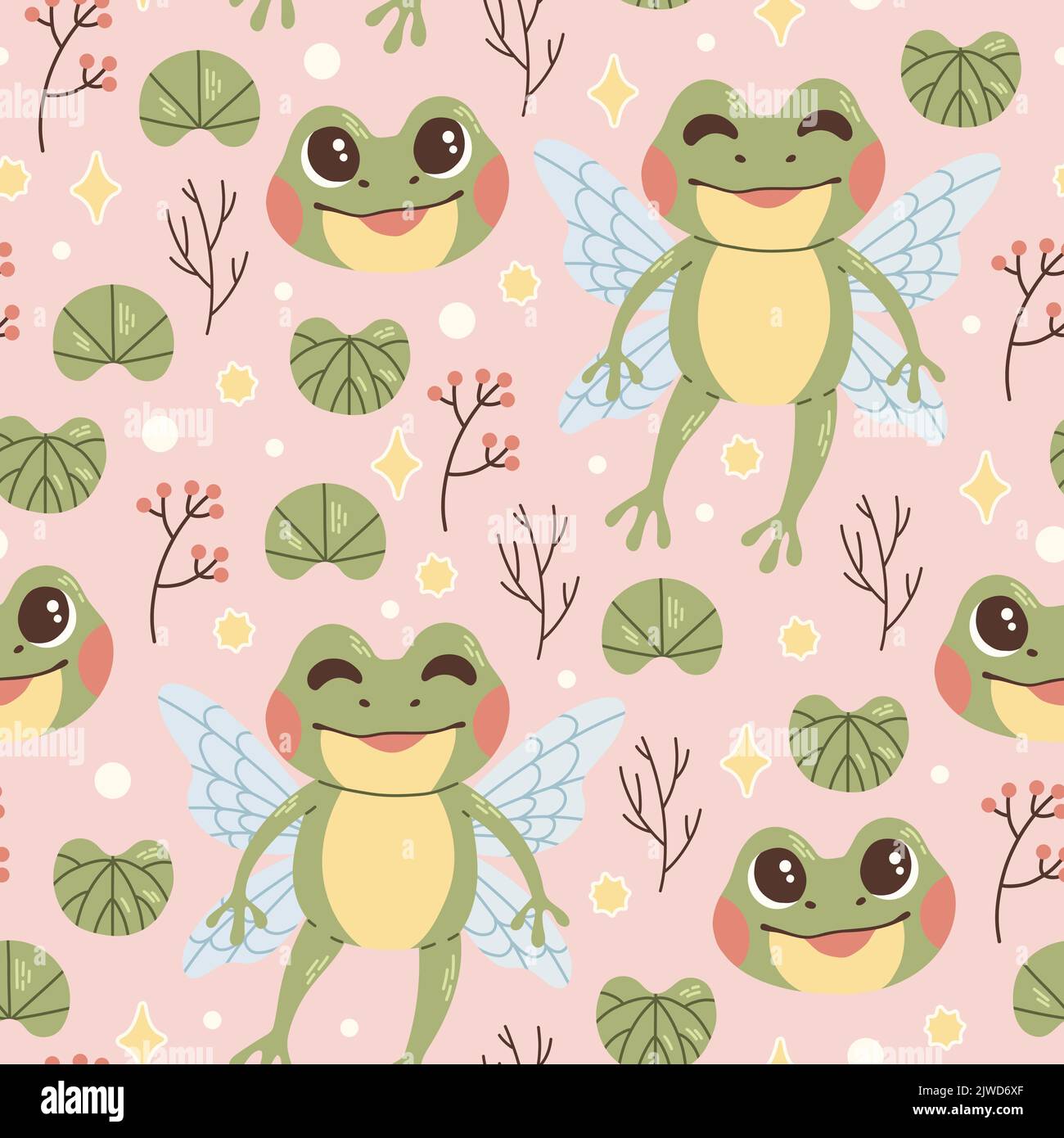 Frog fairy leaves branches seamless pattern vector Stock Vector Image ...