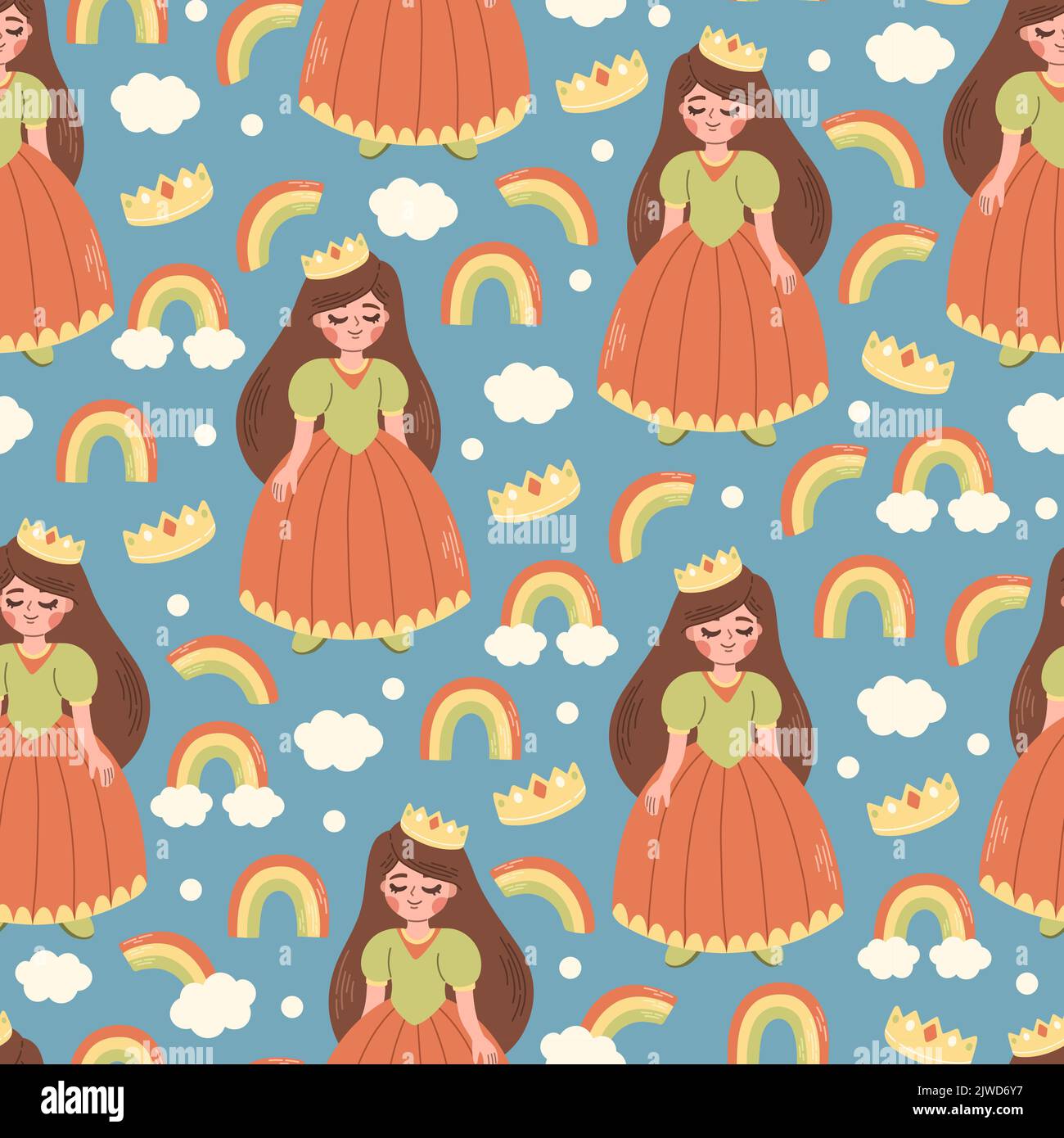 Princess rainbow and cloud seamless pattern vector Stock Vector Image ...