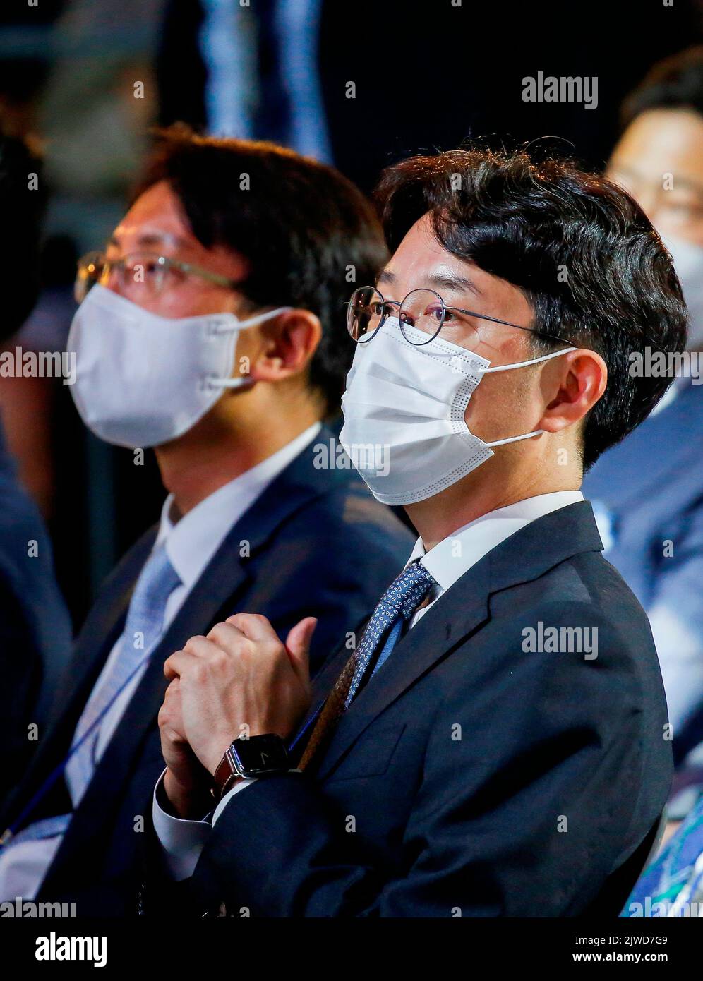 Kim Beom-Joon and Park Dae-Jun, Aug 31, 2022 : Woowa Brothers CEO Kim Beom-Joon (R) and South ...