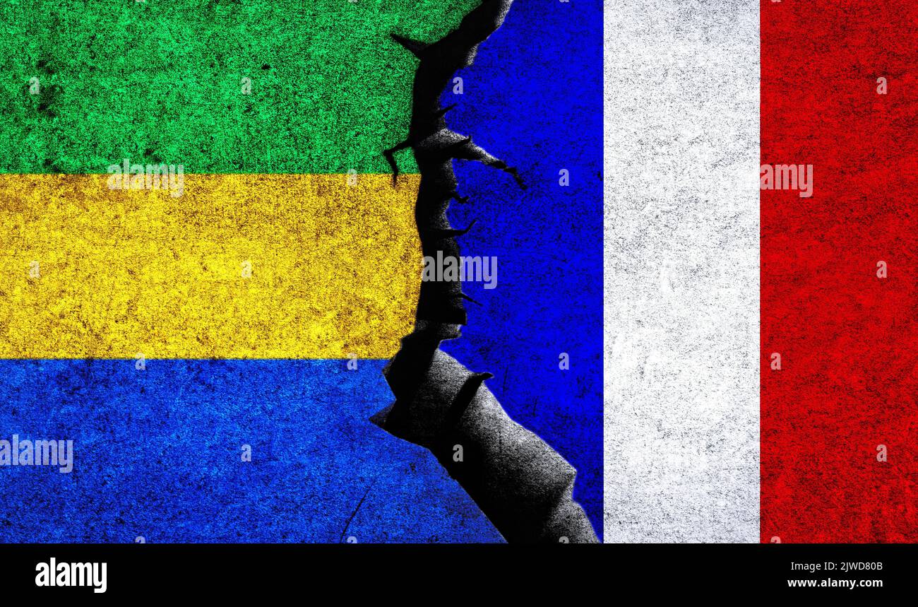 France vs Gabon flags on a wall with crack. Gabon France relations ...