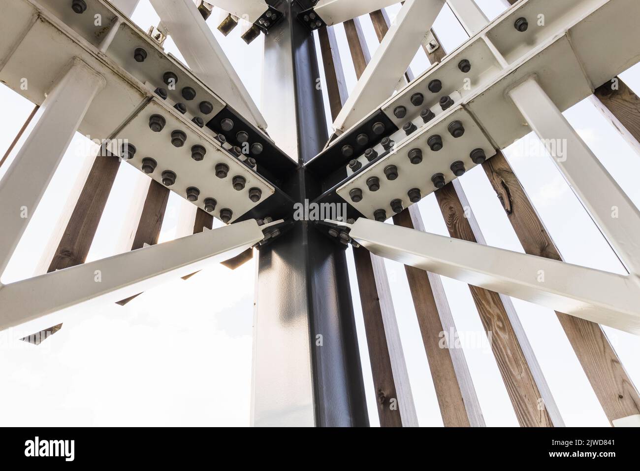 Bolted connection of steel beams. Massive metal construction Stock ...