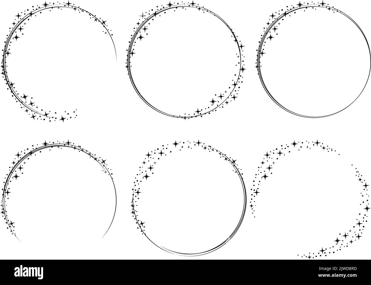 Set of round frames with stars. Wreath round star dust borders for ...