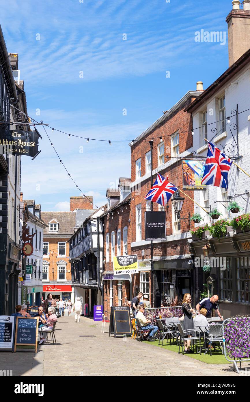Shrewsbury town centre with Shops and restaurants on Butcher Row ...