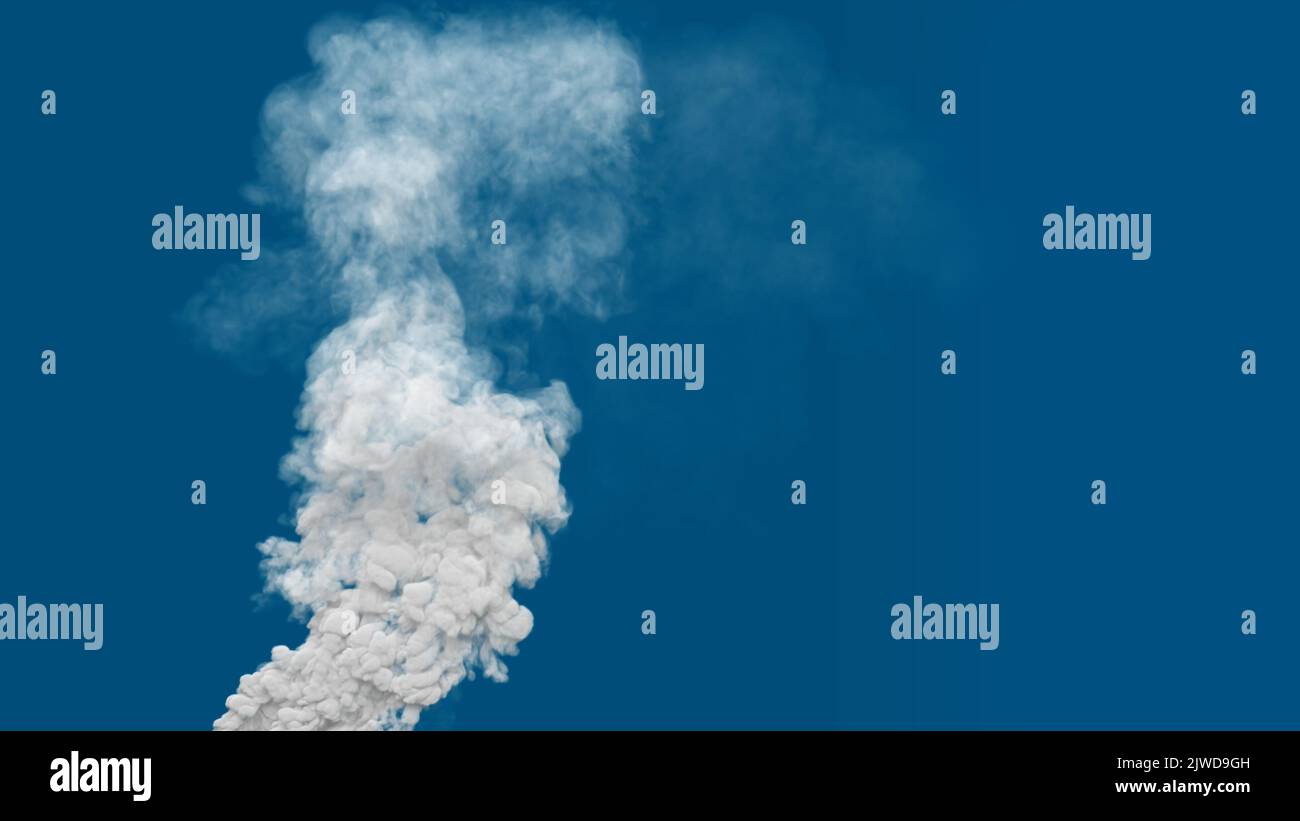 white heavy toxic smoke column emission from factory, isolated ...