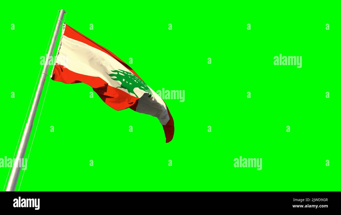 Waving glorious flag of Lebanon on chroma key screen, isolated - object ...