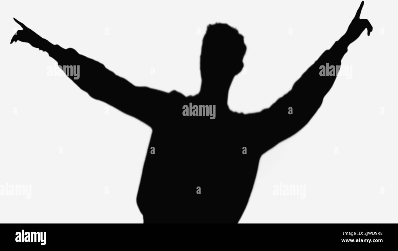 black silhouette of man pointing with fingers while dancing isolated on ...